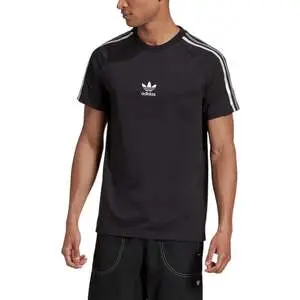 Adidas Originals Stripe Logo Micro Mark Round Neck Casual Short Sleeve Black - Default Color