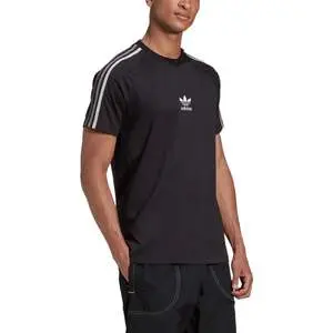 Adidas Originals Stripe Logo Micro Mark Round Neck Casual Short Sleeve Black - Default Color