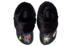 CROCS Classic Clog With Faux Fur Trim - Black