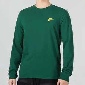 Nike Minimalistic Alphabet Logo Athleisure Casual Sports Round Neck Long Sleeves Green T-shirt - Default Colorway