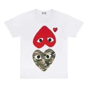 Play Comme Des Garcon Camouflage With Upside Down Heart Tee - White