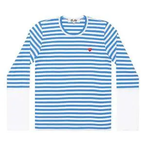 Play Comme Des Garcon L/s Bi-colour Stripe White Sleeve T-shirt 'blue White
