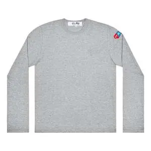 Play Comme Des Garcon Fw25 X Invader Double Pixel Heart Long Sleeve T-shirt 'gray - Grey