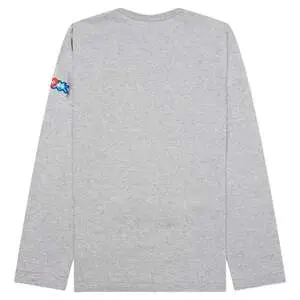 Play Comme Des Garcon Fw25 X Invader Double Pixel Heart Long Sleeve T-shirt 'gray - Grey