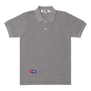 Play Comme Des Garcon Ss25 X Invader Pixel Heart Polo Shirt - Grey