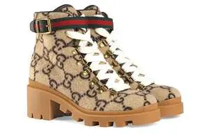 Gucci Gg Monogram Lace Up Combat Ankle Boots