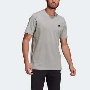 Adidas Essentials Embroidered Logo Sports Round Neck Short Sleeve Gray