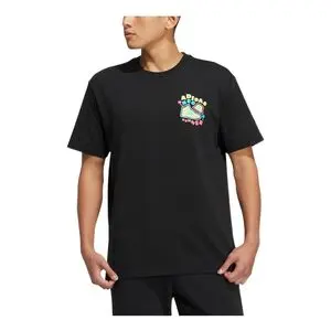 Adidas Neo Cartoon Alphabet Printing Round Neck Casual Short Sleeve Couple Style Black - Multi-color