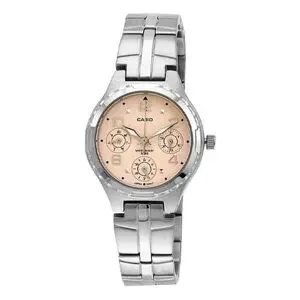 Casio Analog Watch With Silver Tone Stainless Steel Band - Silver/salmon Pink