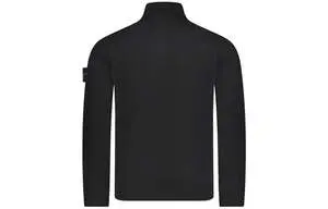 Stone Island High Neck Half Button Knit With Applique - Black