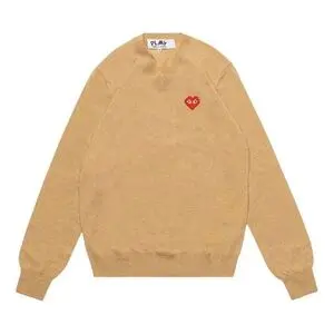 Play Comme Des Garcon Heart Emblem V-neck Pullover - Carmel