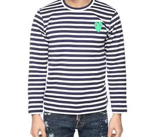 Play Comme Des Garcon Striped Long Heart Long Sleeves Tee 'navy