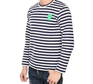 Play Comme Des Garcon Striped Long Heart Long Sleeves Tee 'navy