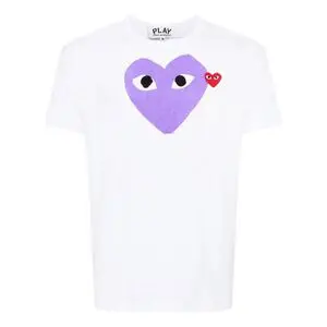 Play Comme Des Garcon Ss25 Red Heart Printed Purple Heart T-shirt - White