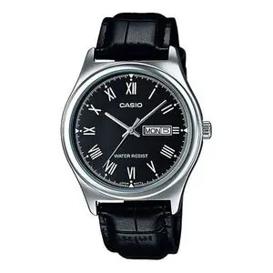 Casio Analog Watch With Leather Band And Water Resistance - Black