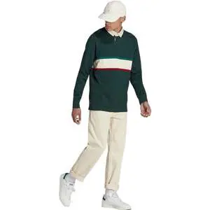 Adidas Fmf Ls Ls Stripe Lapel Pullover Long Sleeves Green Polo Shirt