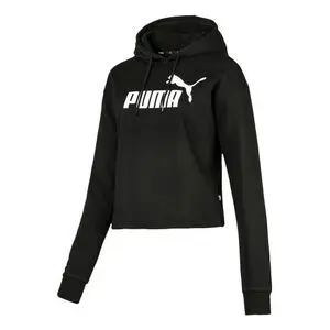 PUMA Elevated Essentials Cropped Fleece Hoodie - Black/white