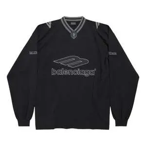Balenciaga 3b Football Long Sleeve V-neck T-shirt - Black/anthracite
