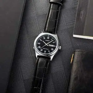 Casio Quartz Analog Watch With Leather Strap - Black