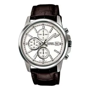 Casio Edifice Analog Chronograph Leather Strap Watch - Brown