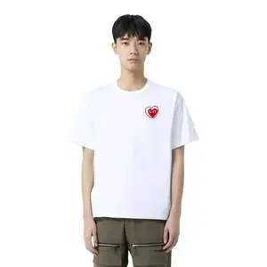 Play Comme Des Garcon Ss25 Metalstone Heart T-shirt 'white Red - White/red