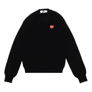 Play Comme Des Garcon Heart V Neck Pullover - Black