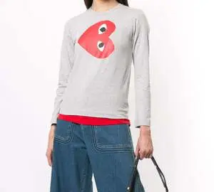 Play Comme Des Garcon Side Heart Logo Long Sleeve T-shirt - Grey