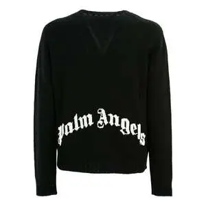 Palm Angels Curved Logo Crew Neck Sweater - Black
