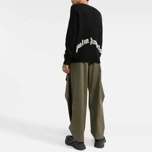 Palm Angels Curved Logo Crew Neck Sweater - Black