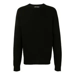 Palm Angels Curved Logo Crew Neck Sweater - Black