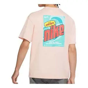 Nike Back Large Logo Pattern Printing Round Neck Casual Short Sleeve Pink T-shirt - Multi-color
