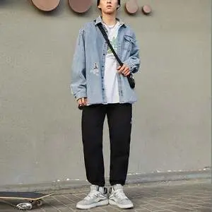 LI-NING Skateboard Series Logo Embroidered Loose Washed Denim Shirt
