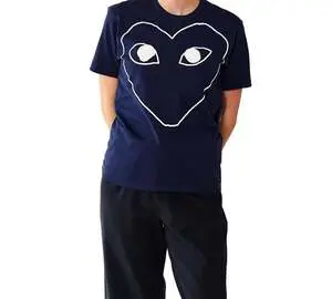 Play Comme Des Garcon Heart Shape Printing Short Sleeve 'navy - Blue