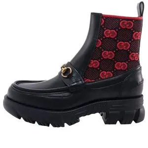 Gucci Horsebit Gg Jersey Ankle Boots - Black/red