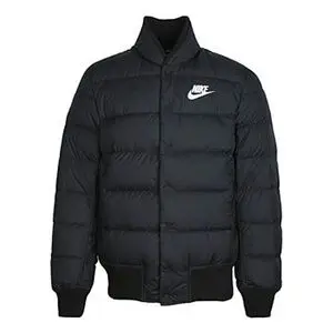 Nike Down Jacket With Stand Collar And Zip Closure - Black