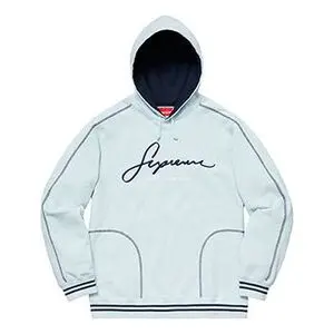 Supreme Contrast Embroidered Hooded Sweatshirt - Blue