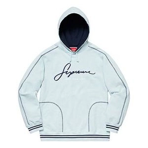 Supreme Contrast Embroidered Hooded Sweatshirt - Blue