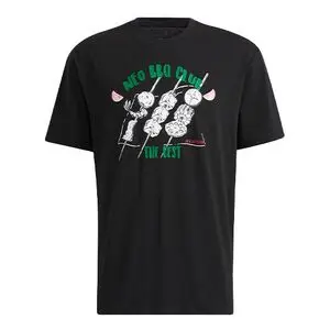 Adidas Neo Logo Alphabet Cartoon Printing Round Neck Loose Short Sleeve - Black