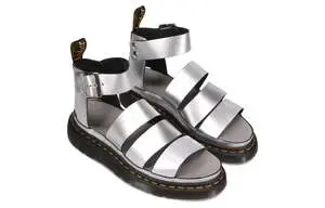 Dr. Martens Clarissa Metallic Ankle Strap Sandals - Silver
