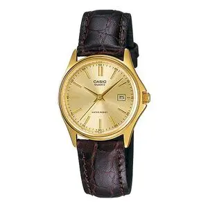 Casio CASIO Quartz Analog Watch With Gold Tone Case And Leather Strap Gold