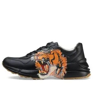 Gucci Rhyton Leather Tiger Print Sneakers - Black/orange