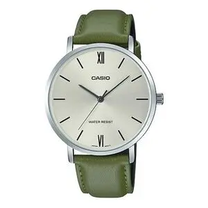 Casio Quartz Analog Watch With Leather Strap - Green