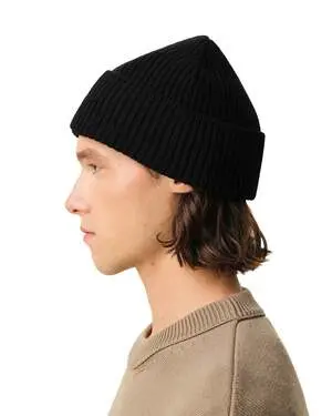 AMI Paris Contrasted De Coeur Wool Beanie - Black