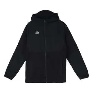 Nike Fc Zip-up Hooded Jacket With Large Logo Detail - Black