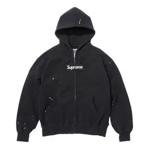 Supreme X Mm6 Maison Margiela Box Logo Zip Up Hooded Sweatshirt - Black
