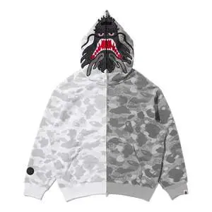 A BATHING APE BAPE X Clot Camo Split Shark Relaxed Fit Full Zip Hoodie White