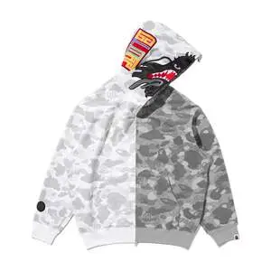 A BATHING APE X Clot Camo Split Shark Relaxed Fit Full Zip Hoodie - White