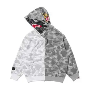 A BATHING APE X Clot Camo Split Shark Relaxed Fit Full Zip Hoodie - White