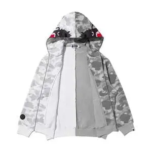 A BATHING APE X Clot Camo Split Shark Relaxed Fit Full Zip Hoodie - White