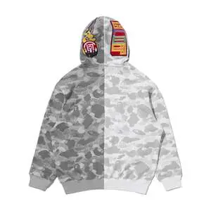 A BATHING APE X Clot Camo Split Shark Relaxed Fit Full Zip Hoodie - White